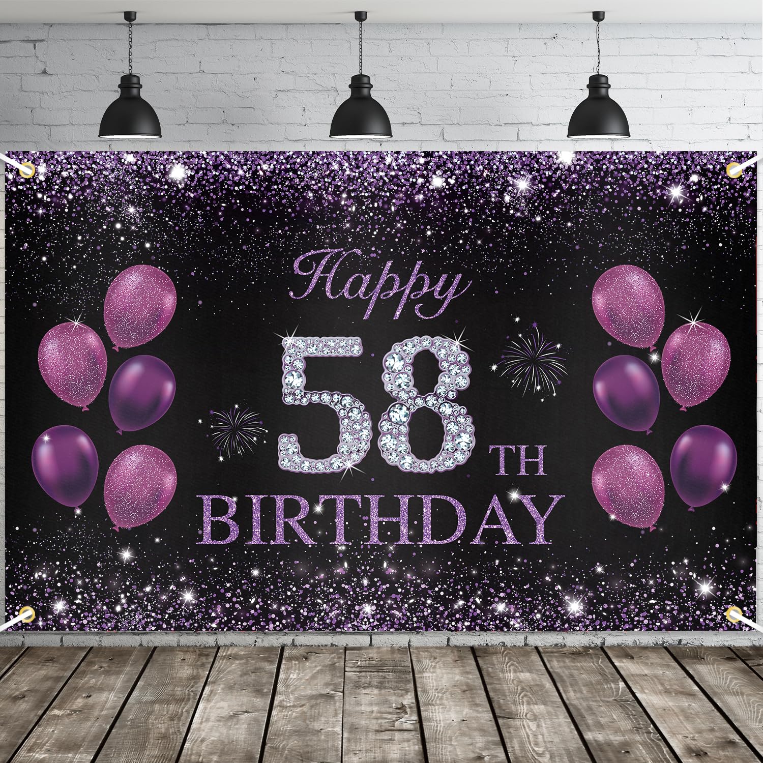 Amazon.com: JOYKY Happy 58th Birthday Banner, Purple Happy 58th ...