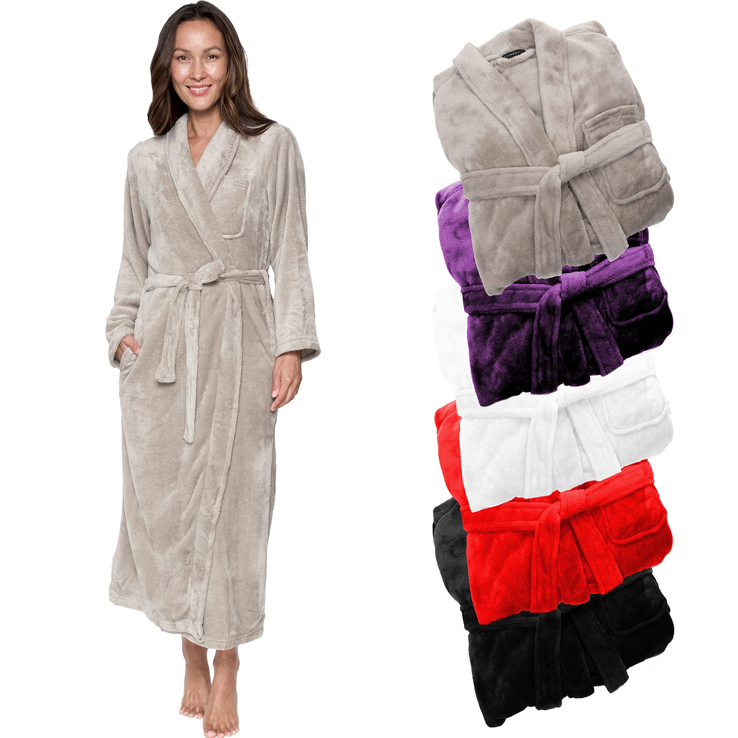 Silver Lilly Womens Robe Plush House Coat, Long Fleece Sherpa, Faux Fur ...