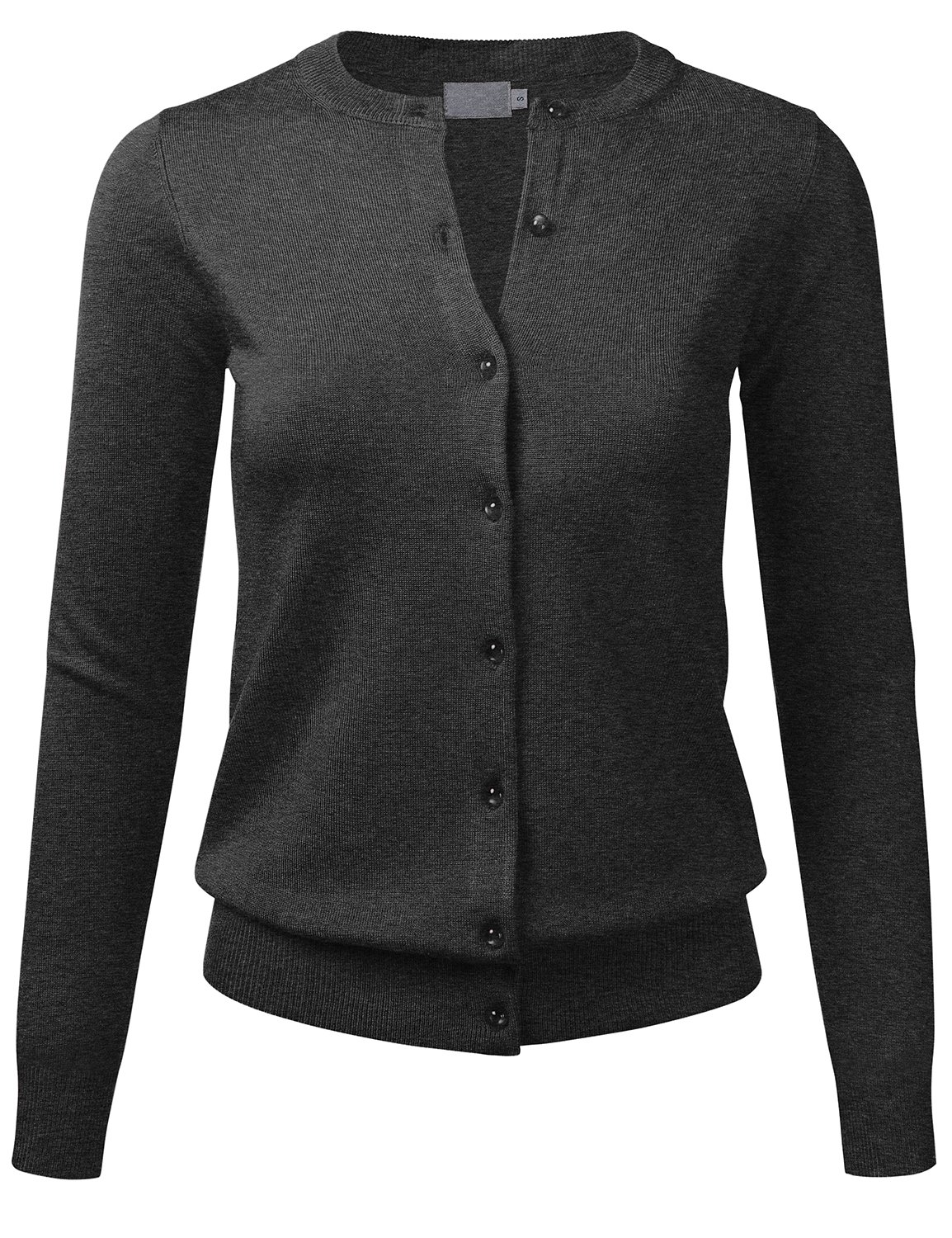 Snapklik.com : Womens Round Neck Lightweight Knit Ribbed Hem Cardigan