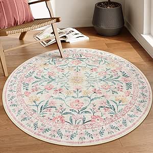 Amazon.com: Lahome Boho Light Pink Round Rug 4ft, Washable Small Circle ...