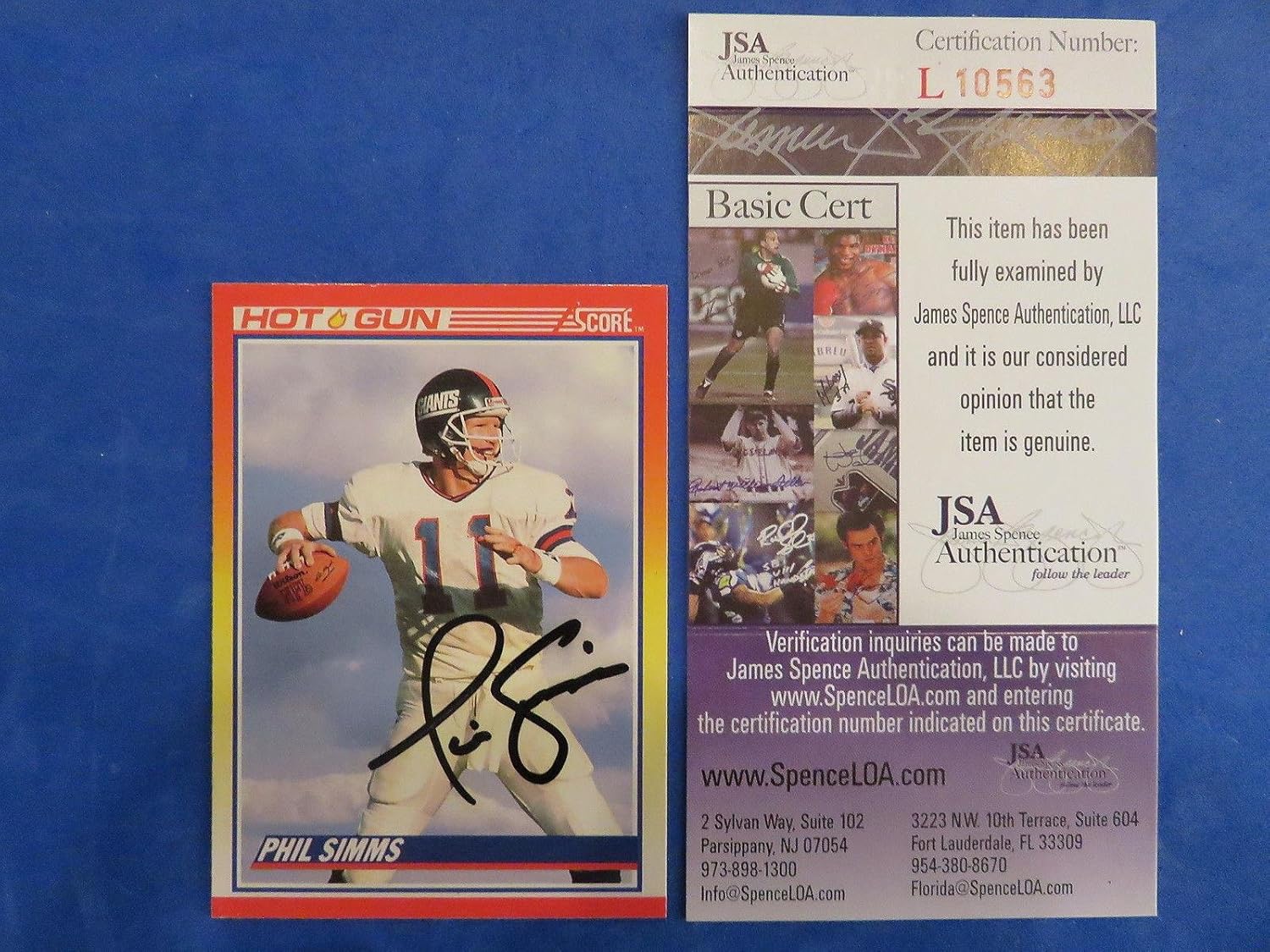 PHIL SIMMS SIGNED CARD ~ 1990 SCORE #314 ~ Cert L10563 AUTOGRAPH - JSA ...