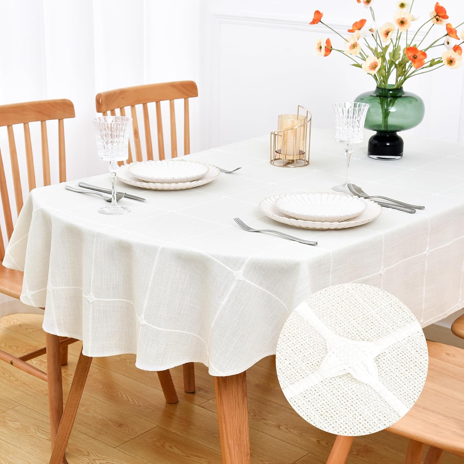 Amazon.com: NEWISHER Farmhouse Embroidered Plaid Tablecloth Lattice ...