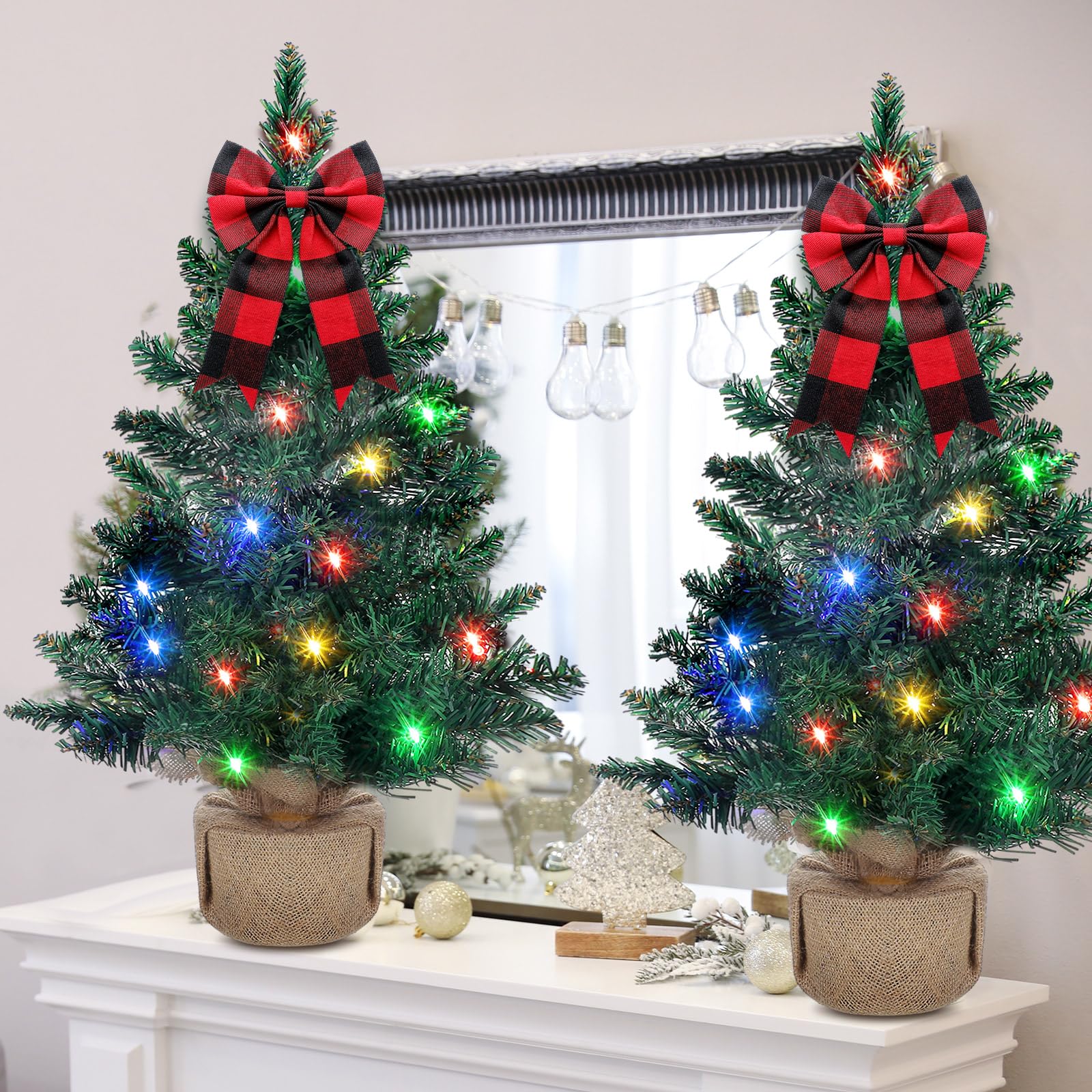 Amazon.com : Lenwen 4 Pack 22 Inch Lighted Christmas Tree Thick Prelit ...