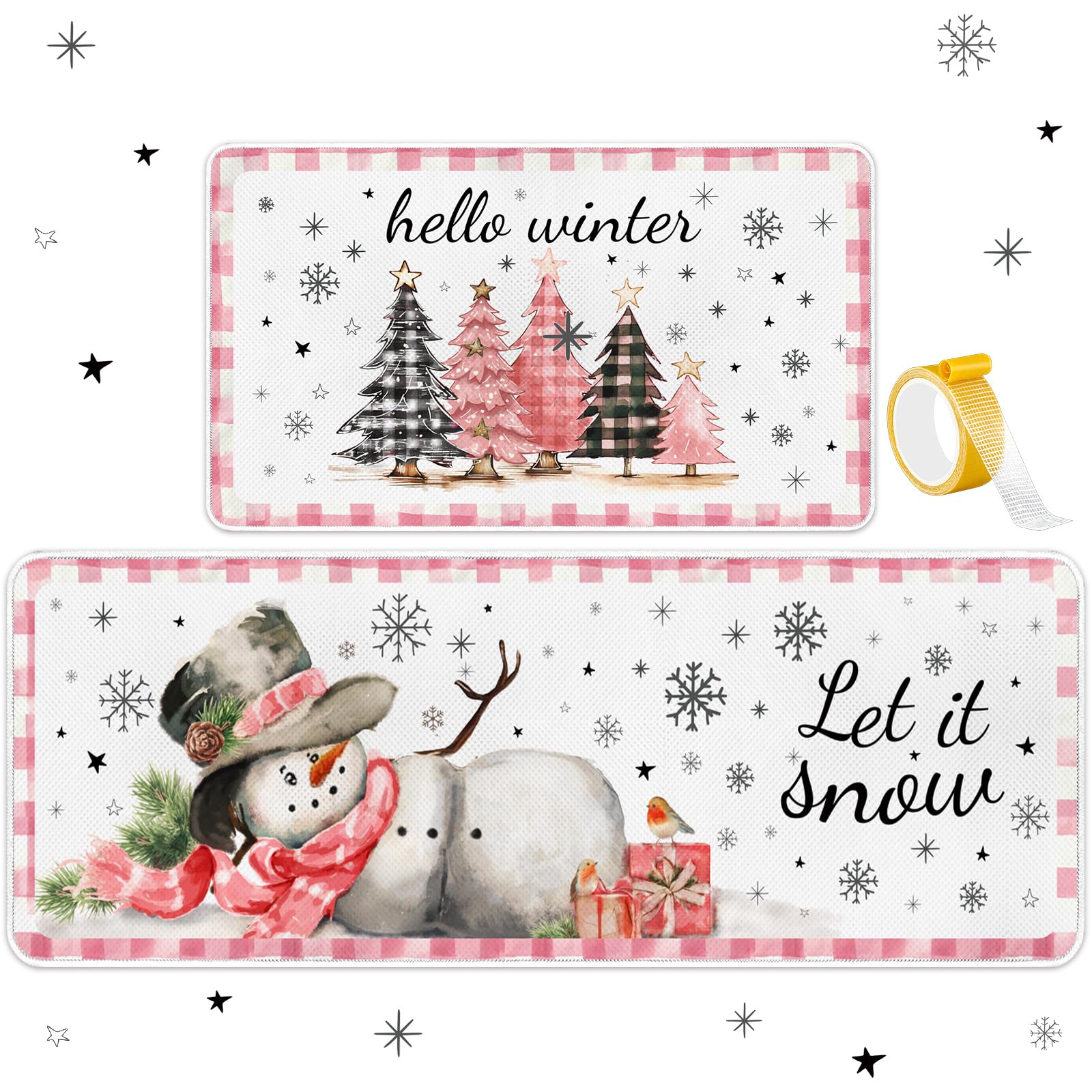 Amazon.com: Suttmin 2 Pieces Hello Winter Snowman Kitchen Rugs Set ...