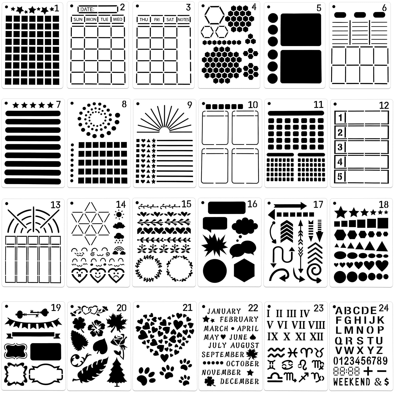 24 Pieces Journal Stencils Bullet Plastic Journal Stencils Planner DIY ...