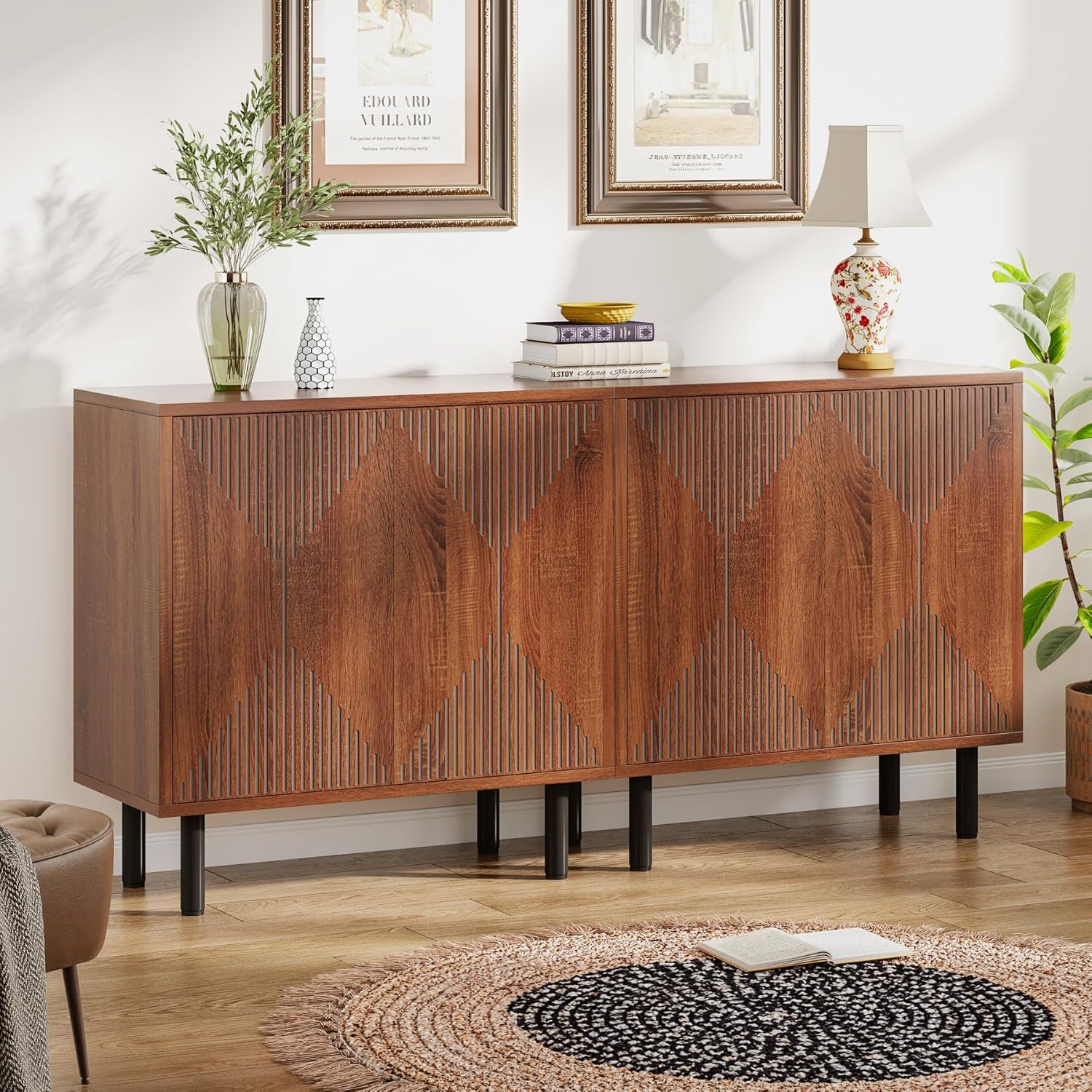 Amazon.com - Tribesigns Vintage Walnut Storage Cabinet Set ...