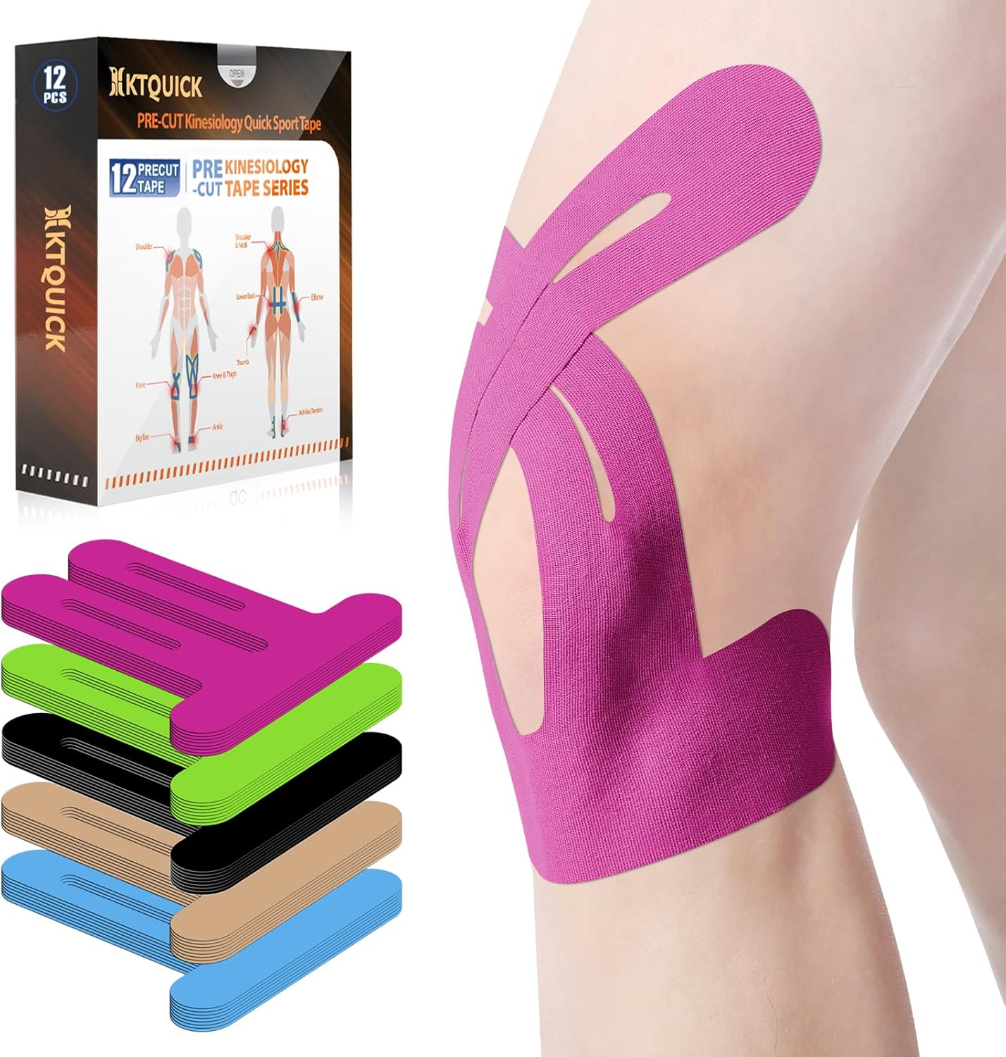 Amazon.com: PreCut Kinesiology Tape for Knees, 12 PCS Waterproof ...