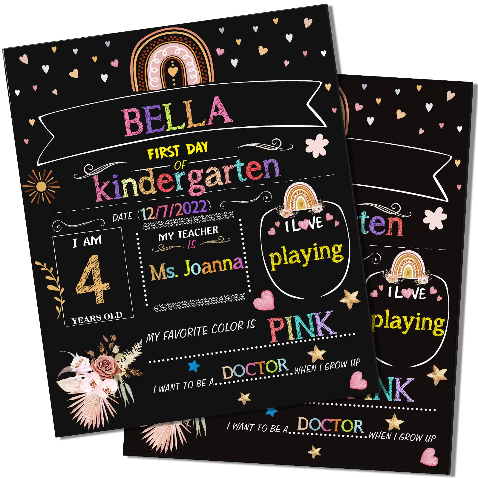 Buy Boho Rainbow First and Last Day of School Chalkboard Sign Sturdy ...