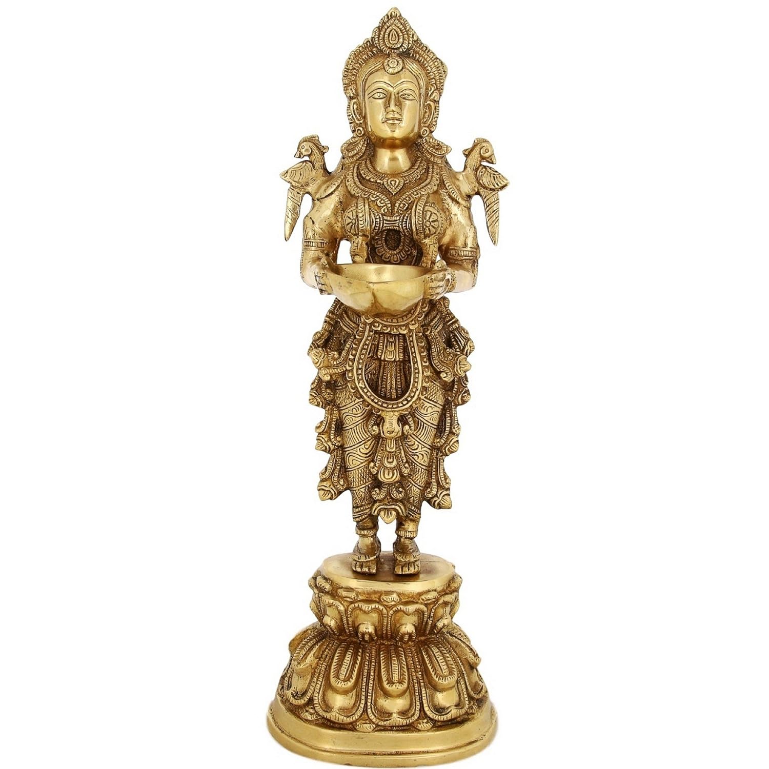 Buy Handmade Indian Brass Oil Lamp -Lady Deva Kanya Holding Diya Lamp ...