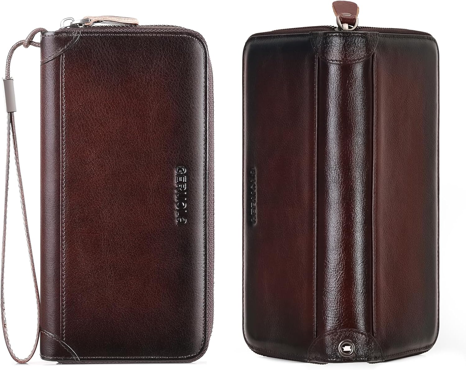 Amazon.com: Men's Genuine Leather Zipper Wallet with RFID Blocking ...
