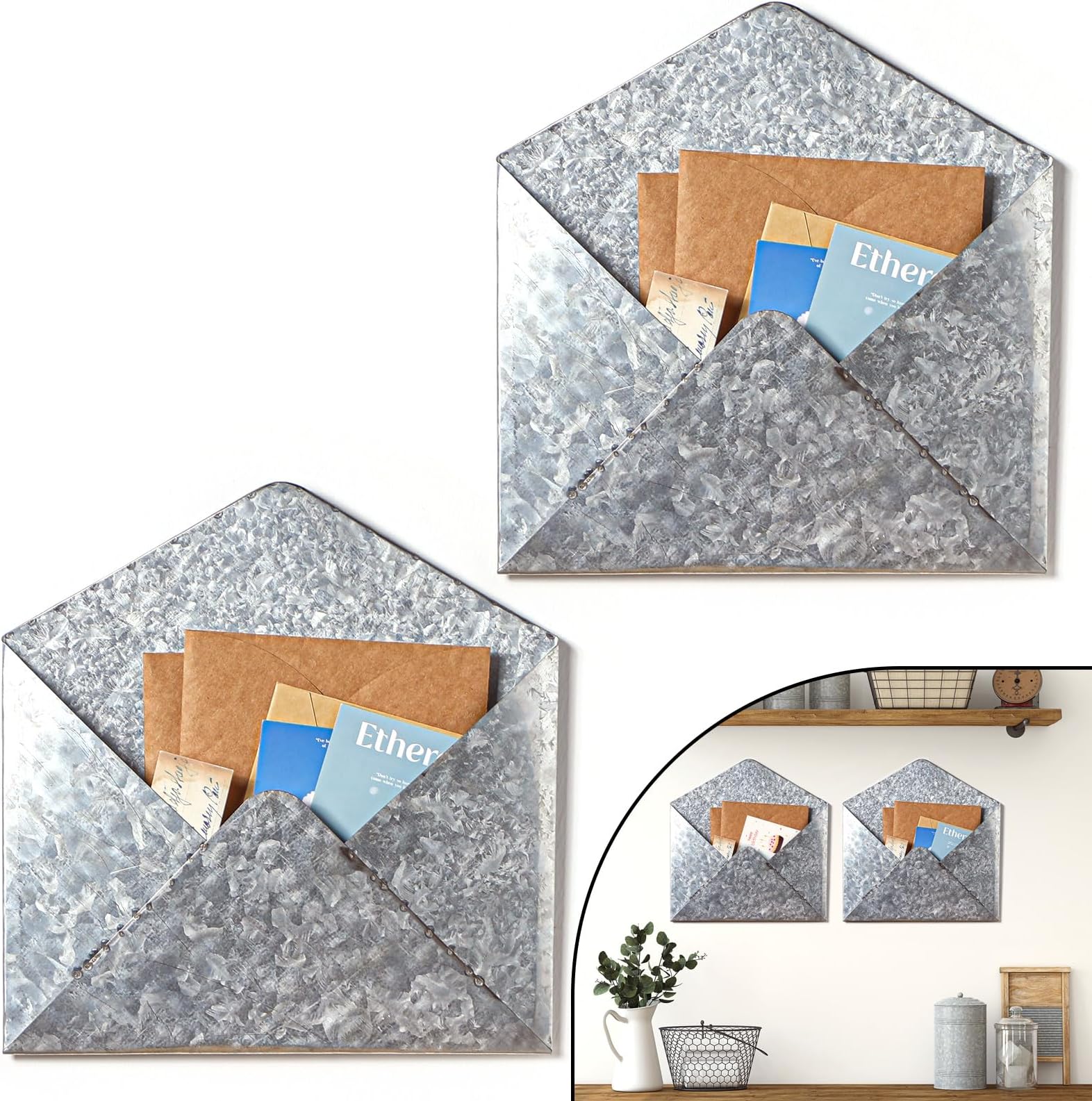 Amazon.com : Everydecor Galvanized Metal Envelope for Wall Hanging ...