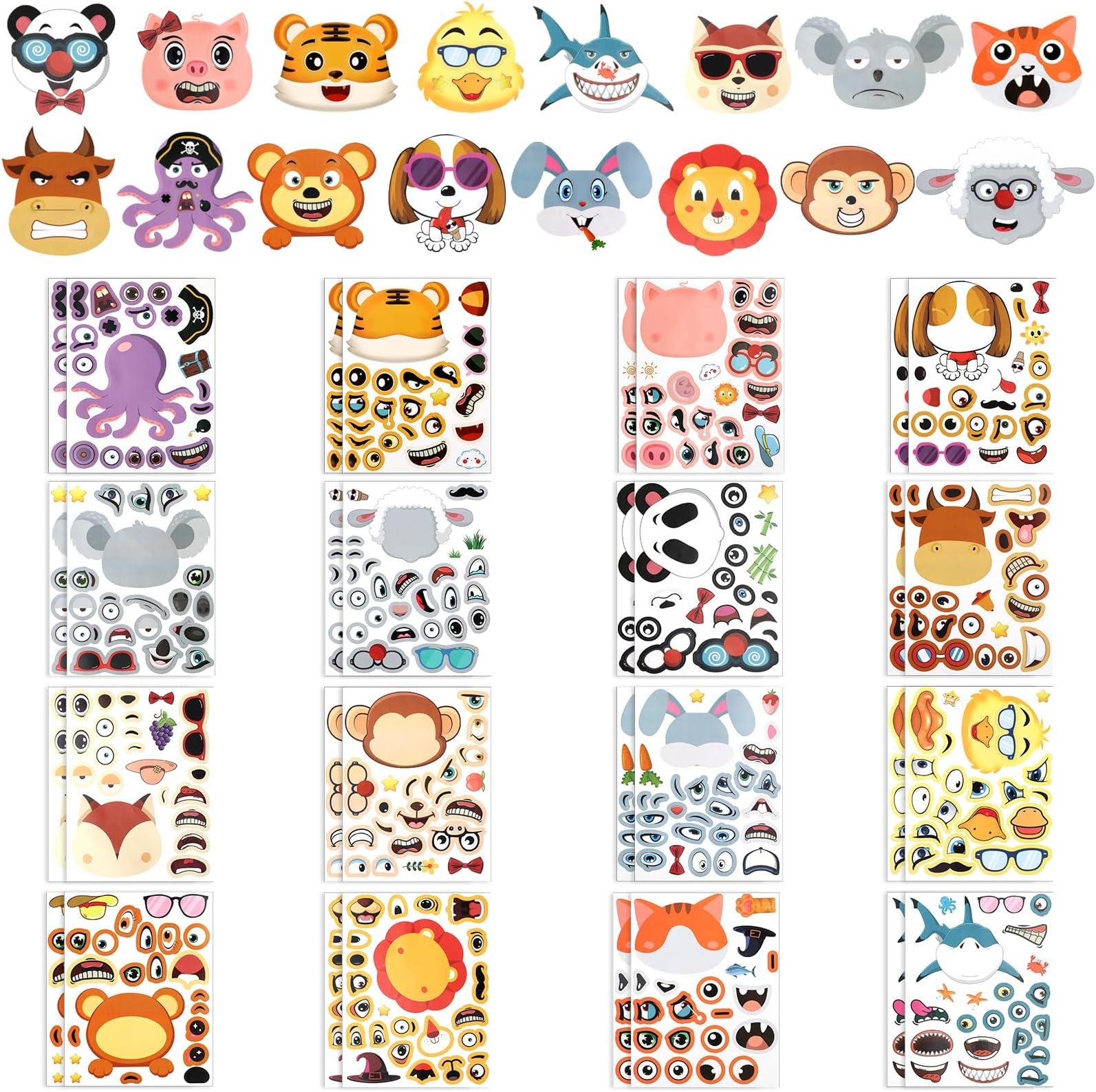 JOYIN 90 PCS 9.8”x6.7" Make-a-face Sticker Sheets Make Your Own Animal ...