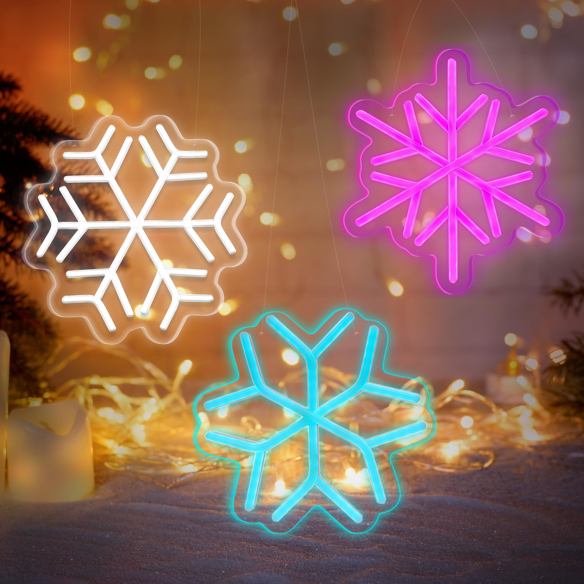 Amazon.com : Hanna Roberts 3 Pieces Snowflake Neon Sign, Adjustable ...