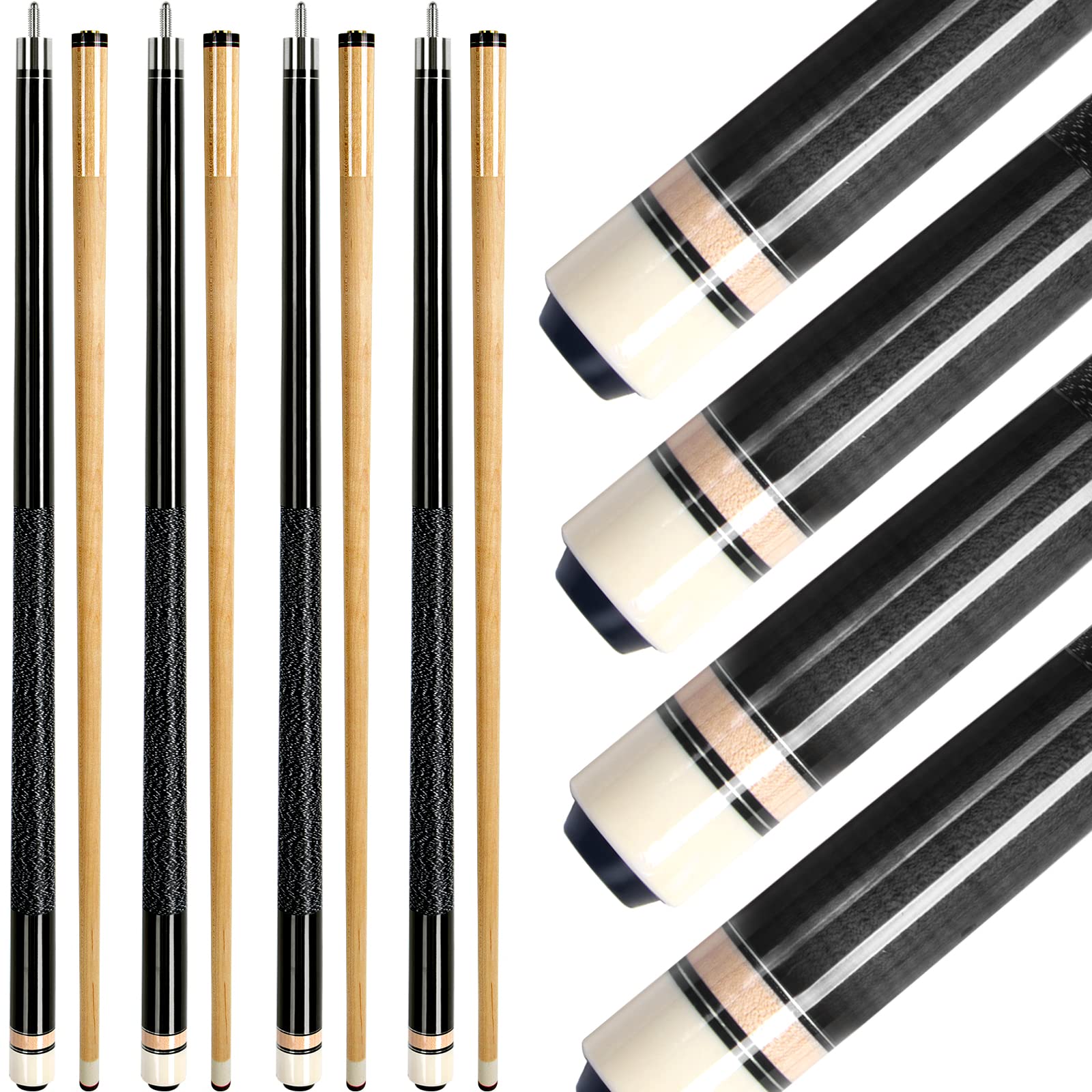 Snapklik.com : Pool Cues,Set Of 4 Pool 58 Cue Sticks Canadian Maple ...