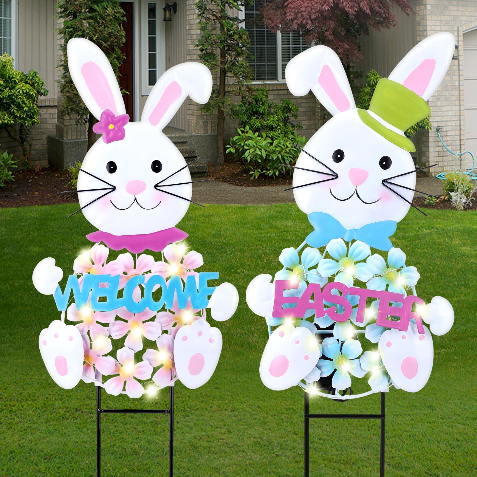 Amazon.com : DARCKLE Easter Yard Signs with Stakes, 2PCS Easter Bunny ...