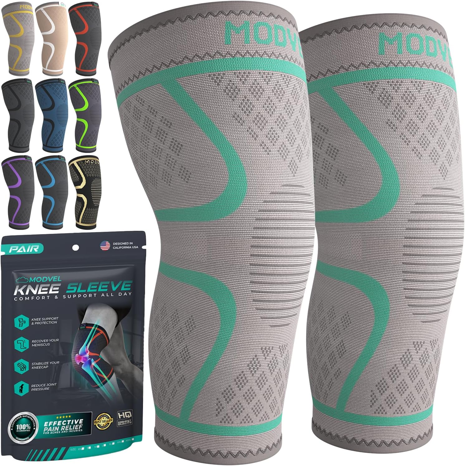 Amazon.com: Modvel Compression Knee Brace for Women & Men, 2-Pack Knee ...