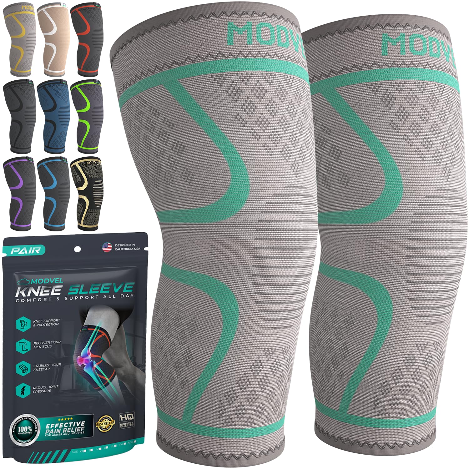 Amazon.com: Modvel Compression Knee Brace for Women & Men, 2-Pack Knee ...