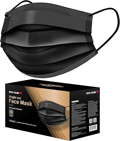 Amazon.com: BYD CARE 3-Ply Black Color Single-use Face Mask, Box of 50 ...