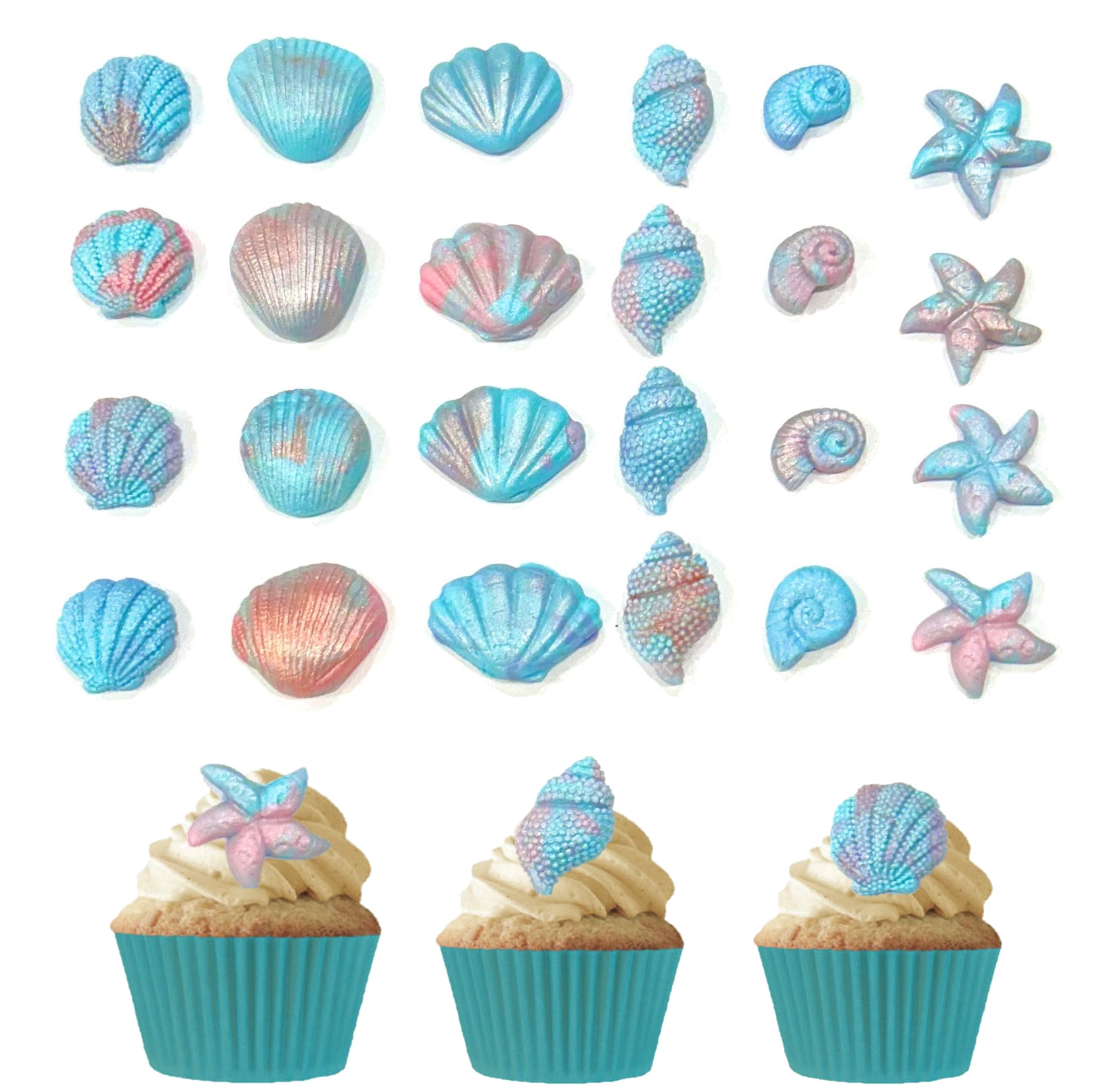 Amazon.com: Edible Seashells, Starfish Sugar Icing Decoration Marble ...