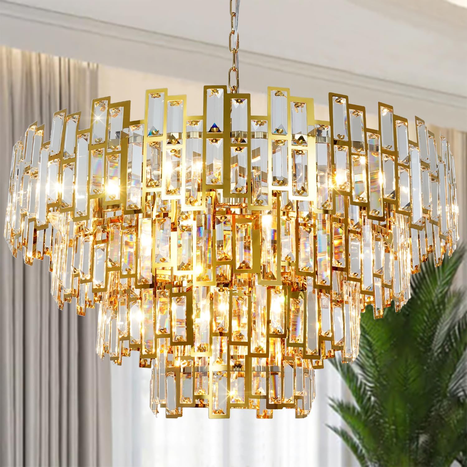 Durahonn Black Crystal Chandelier, Round Ceiling Chandelier, 7 Tiers K9 ...