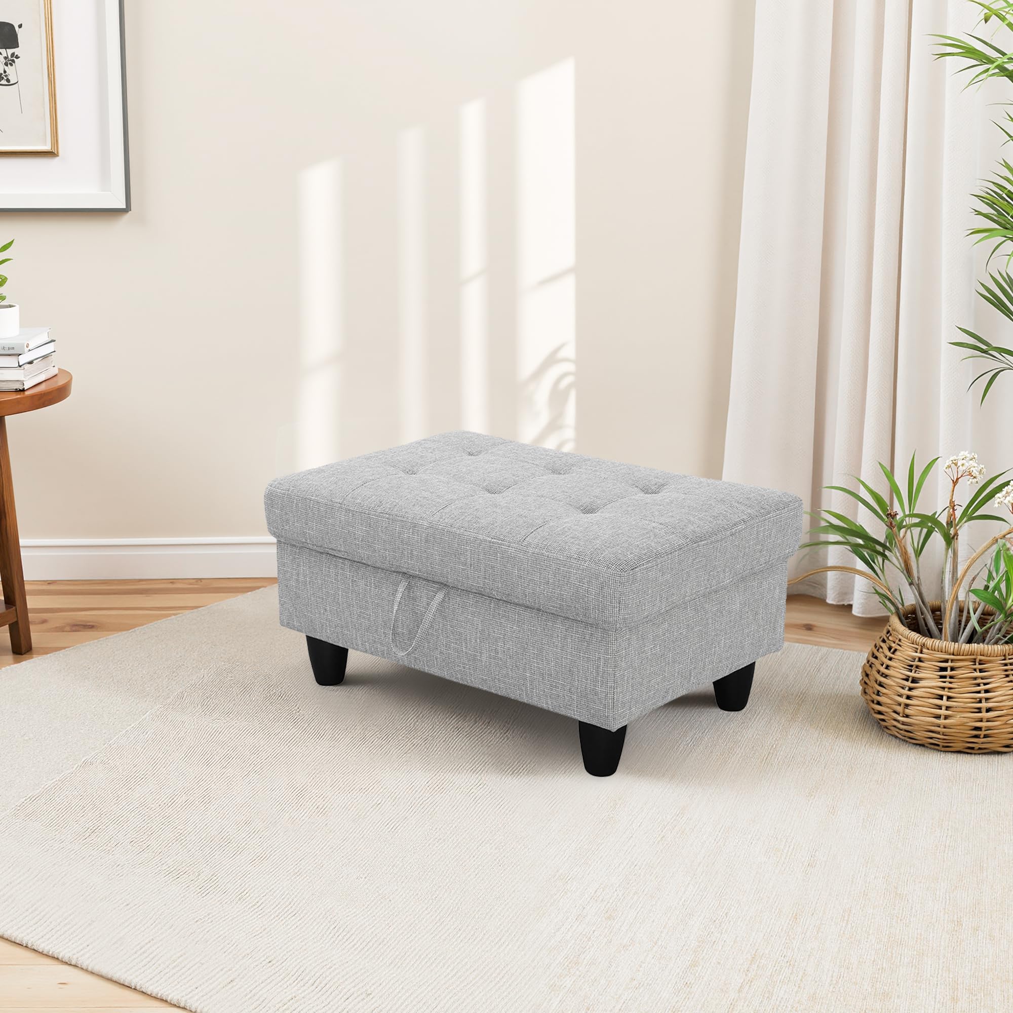 Amazon.com: NicBex Storage Ottoman Upholstered Linen Fabric Rectangle ...