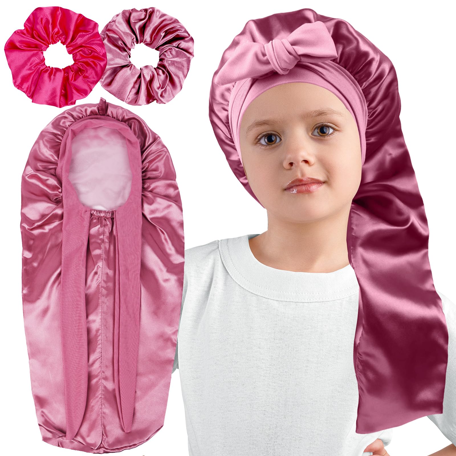 Amazon.com : Long Kids Bonnets for Girls,Double Layer Satin Bonnet for ...