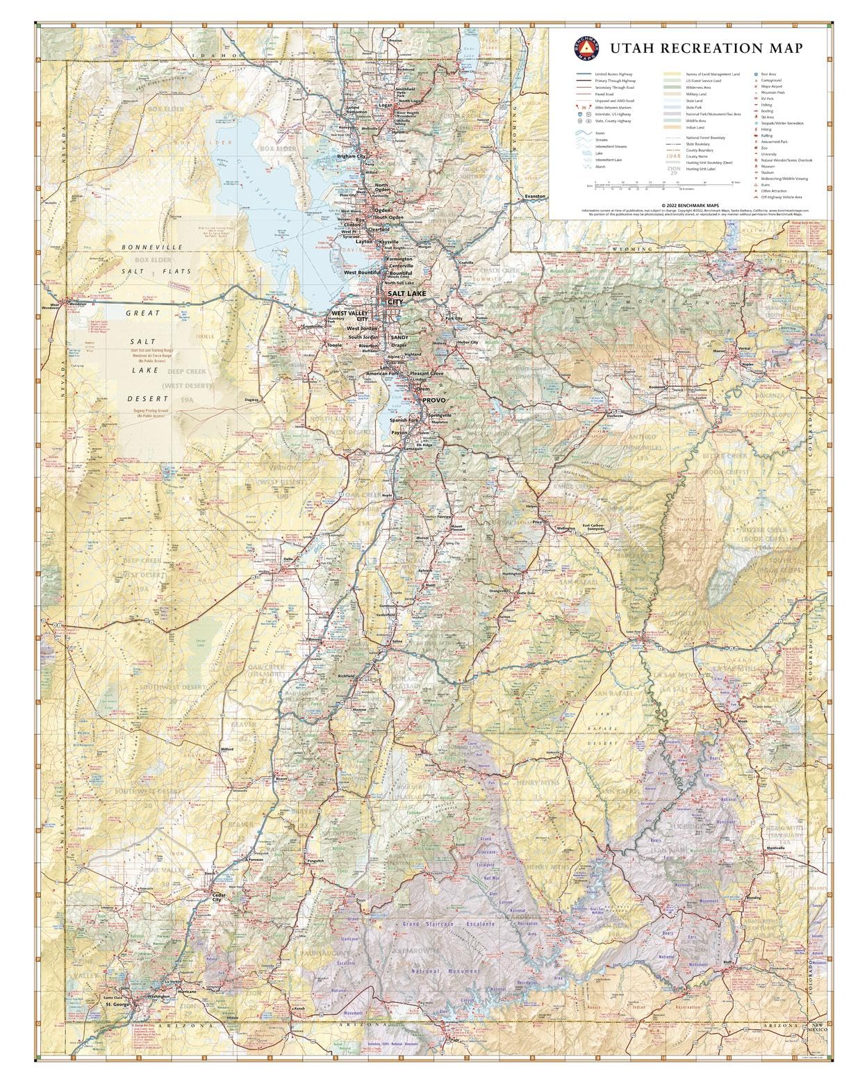 Snapklik.com : Benchmark Maps: Utah Recreation Wall Map