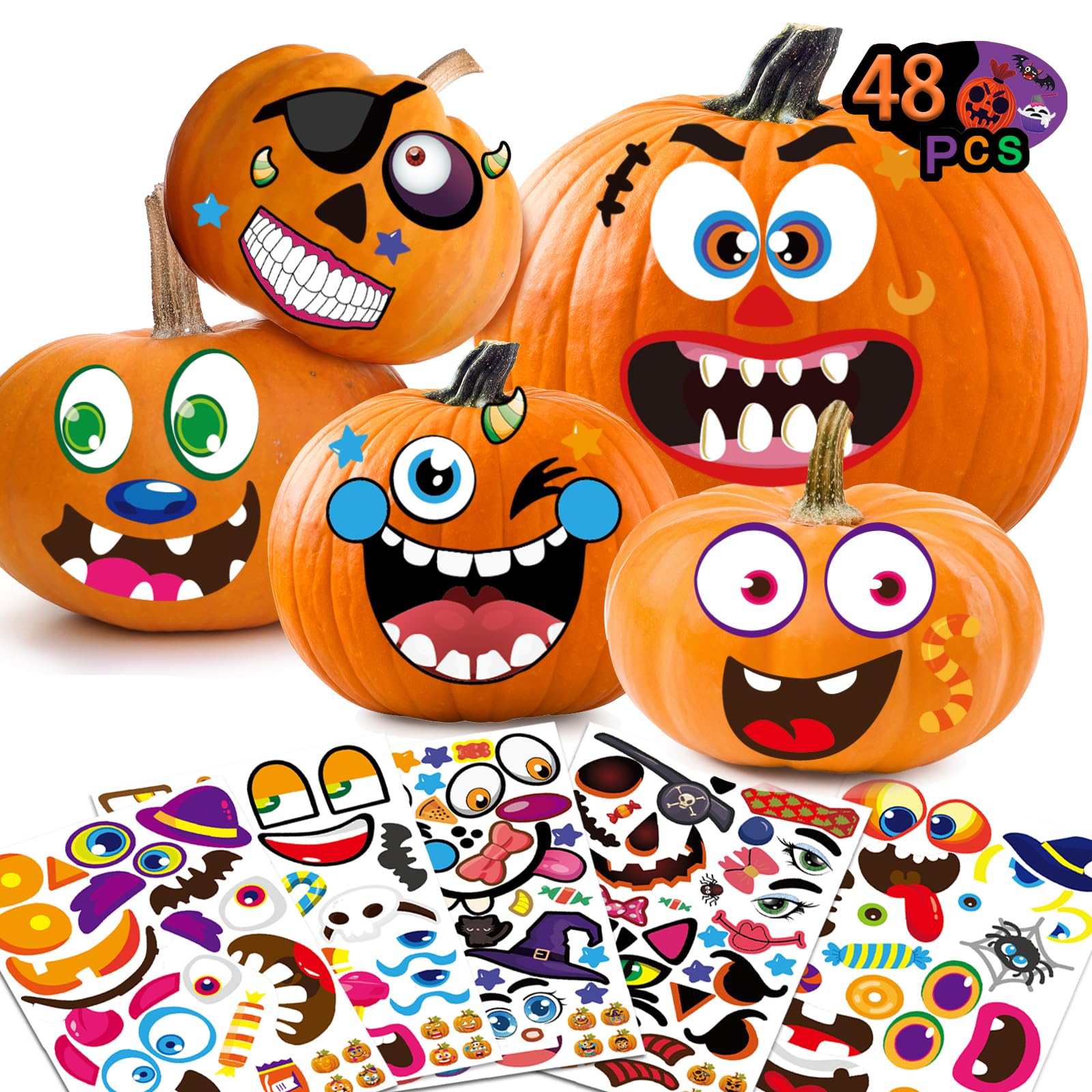Amazon.com: Halloween Stickers Pumpkin Decorating Face Stickers ...