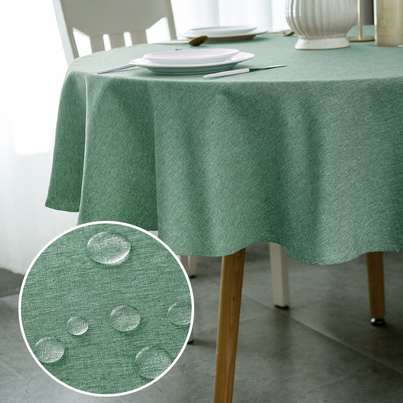 WELTRXE Round Table Cloth,180cm Diameter,Faux Linen Tablecloth,Water ...