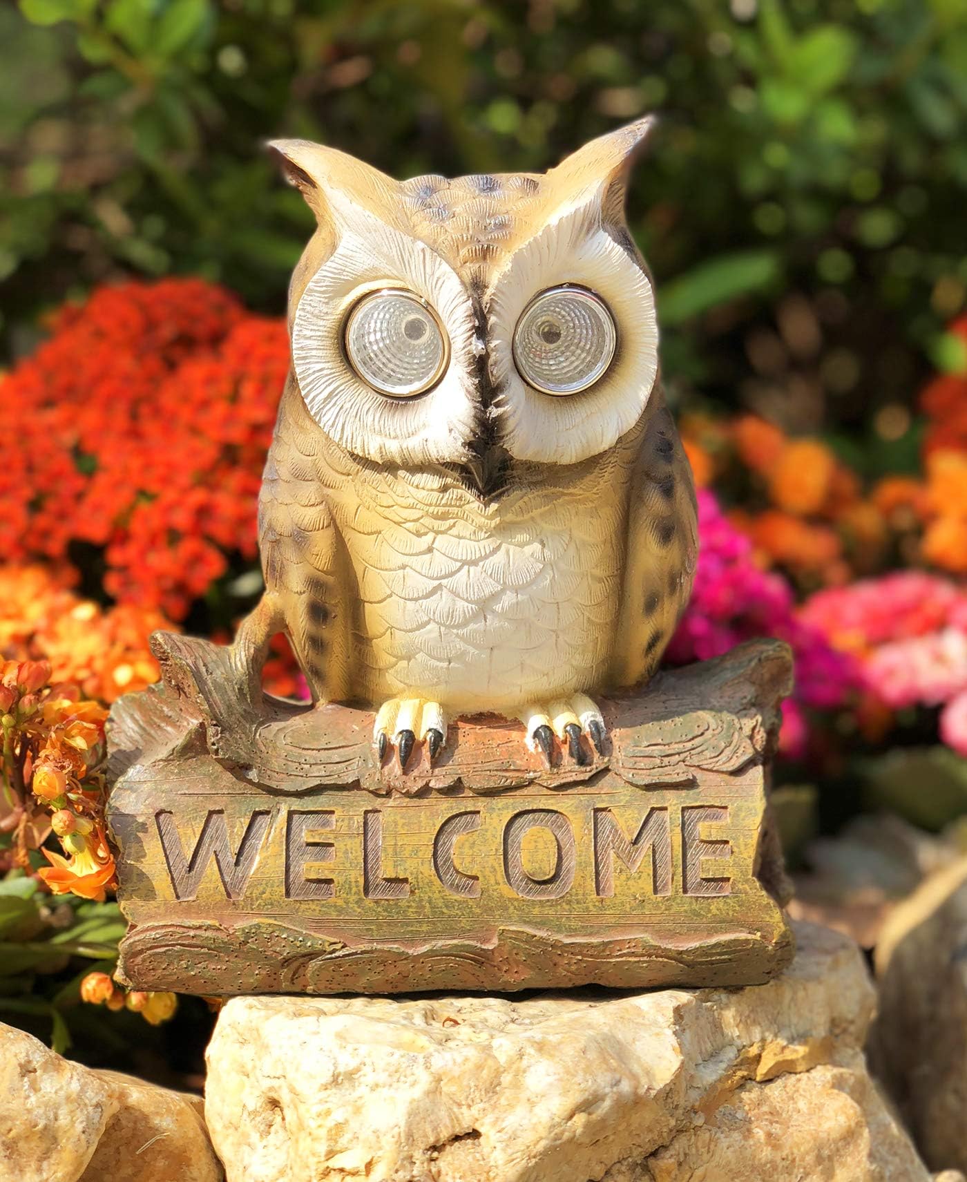 Amazon.com : TIBLEN Solar Powered Owl On A Log with Welcome Sign ...