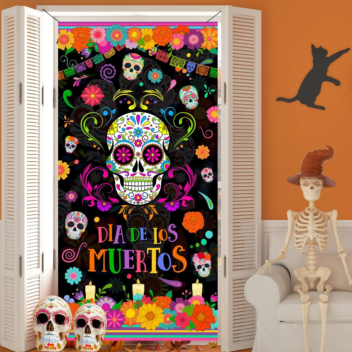 Amazon.com: Dia De Los Muertos Door Cover Day of The Dead Porch Sign ...