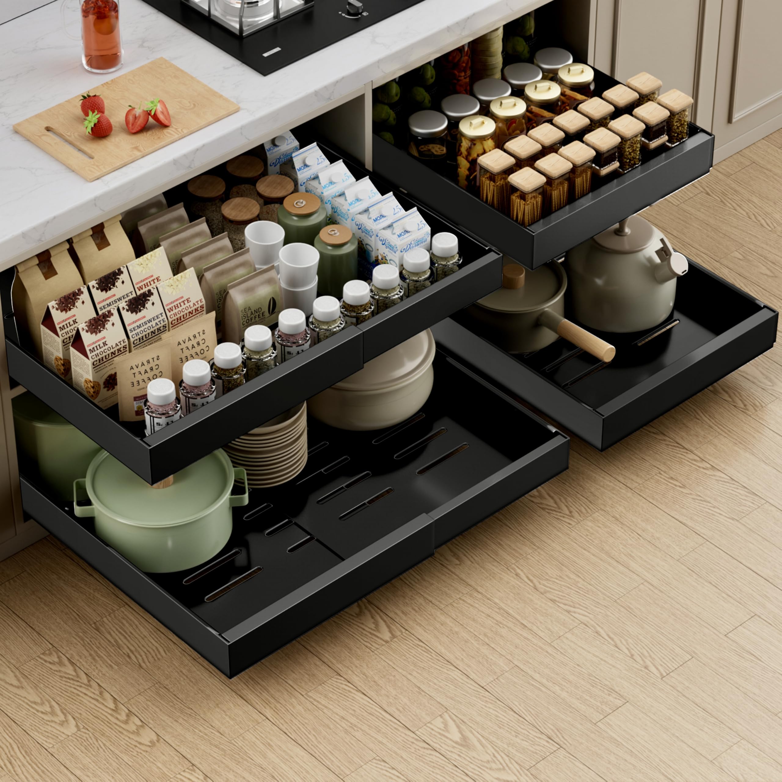 Amazon.com: PAKETA 4 Pack Pull Out Cabinet Organizer Expandable (12"-20 ...