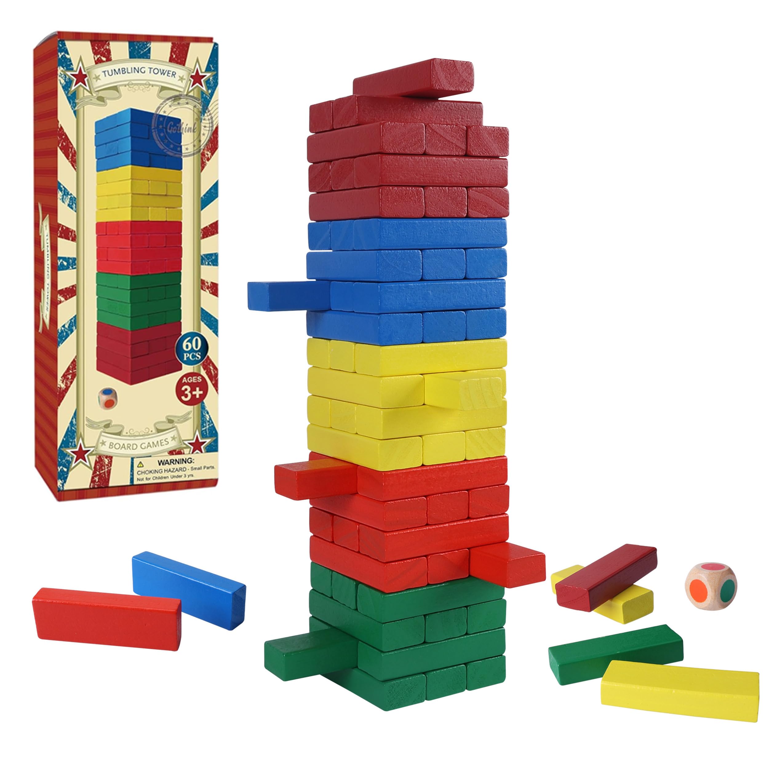 Amazon.com: GOTHINK 60PCS Wooden Blocks Stacking Board Games, Classic ...