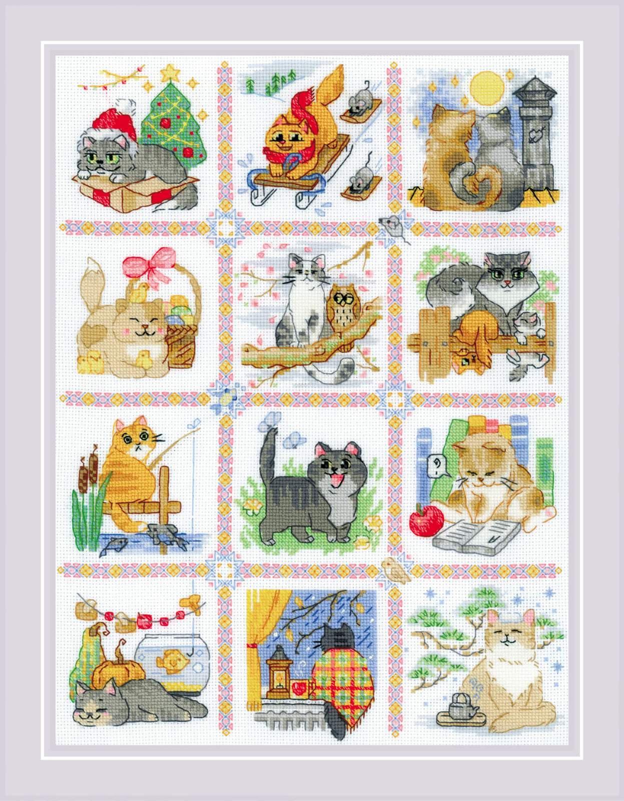 Amazon.com: RIOLIS - Cat Calendar 2136, Cat Lovers Cat Cross Stitch ...