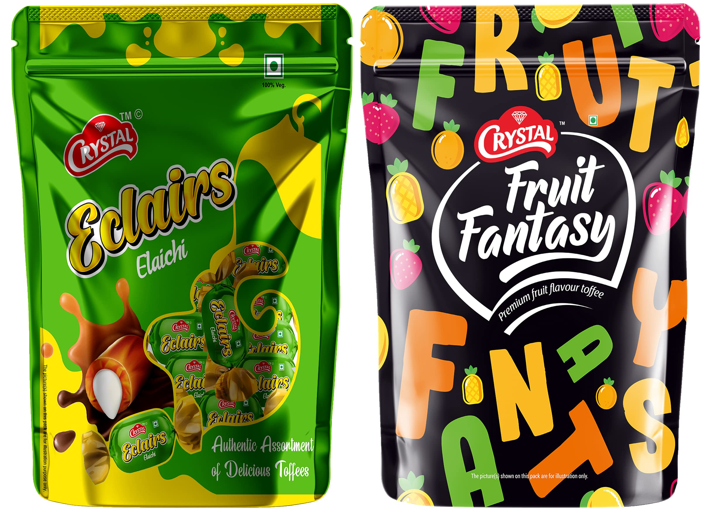 Buy CRYSTAL Eclairs Elaichi Original Flavour Toffee + Fruit Fantasy ...