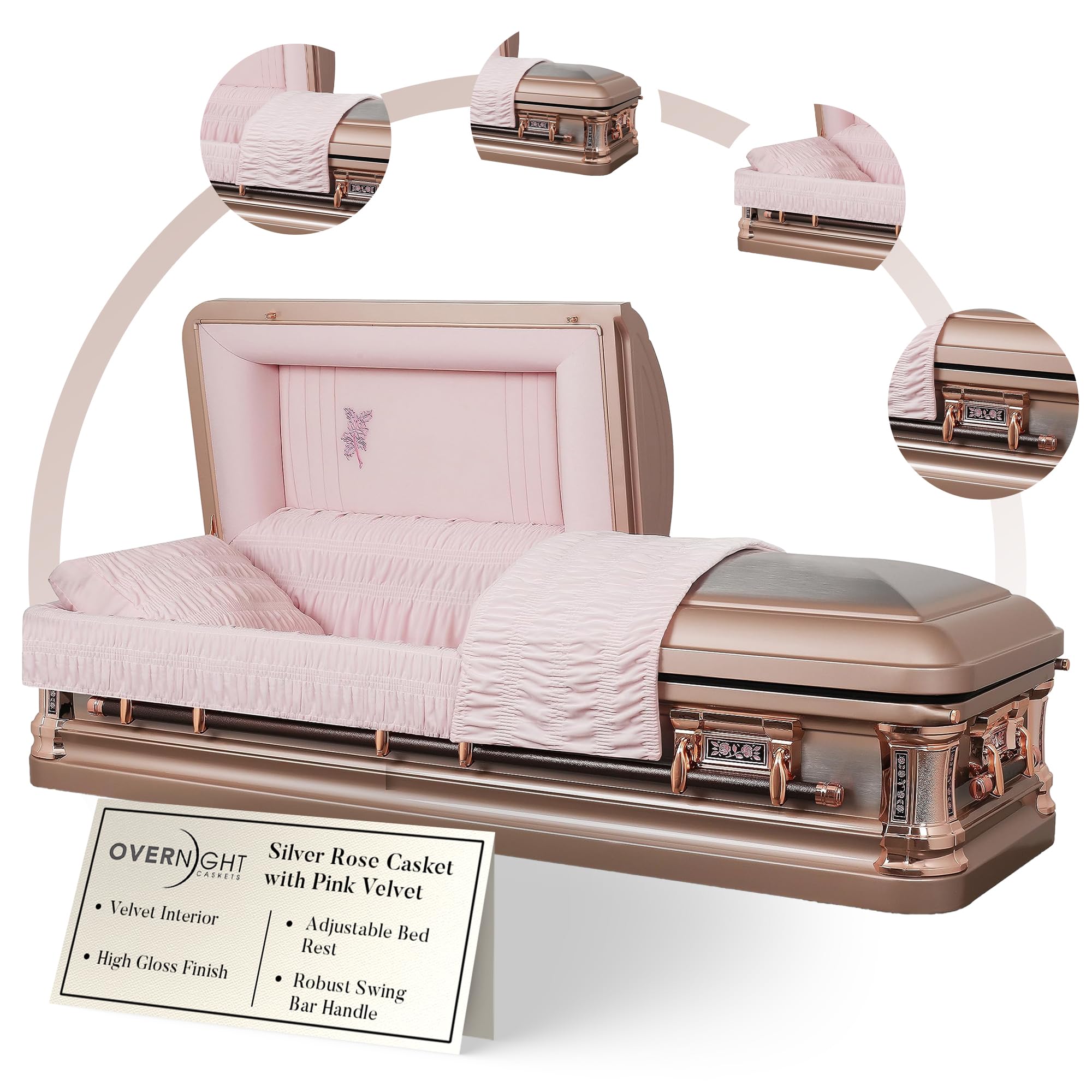 Amazon.com: Overnight Caskets Silver Rose Metal Funeral Casket with ...