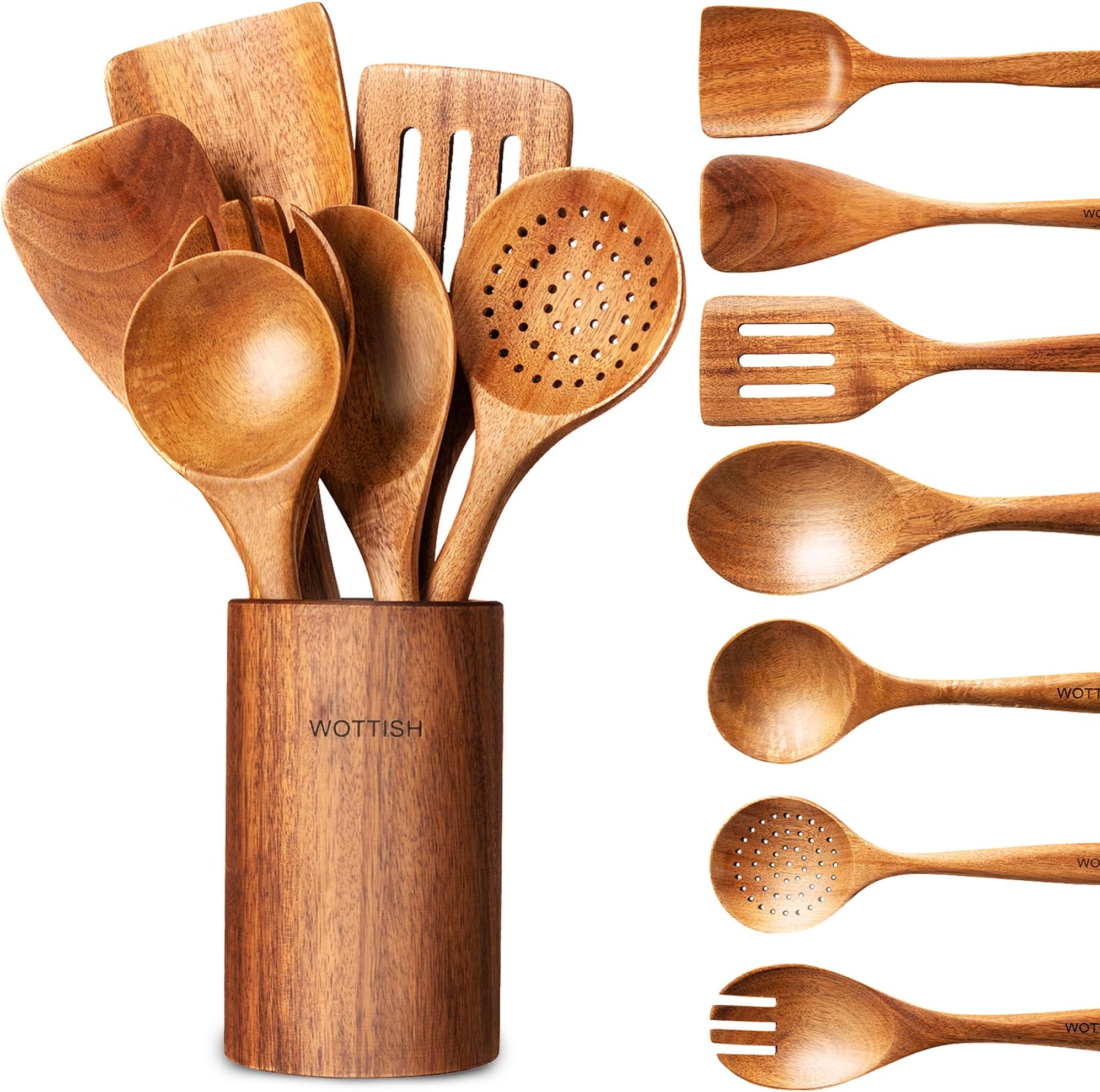 Amazon.com: WOODme Wooden Spoons for Cooking 9pcs Natural Teak Wooden ...