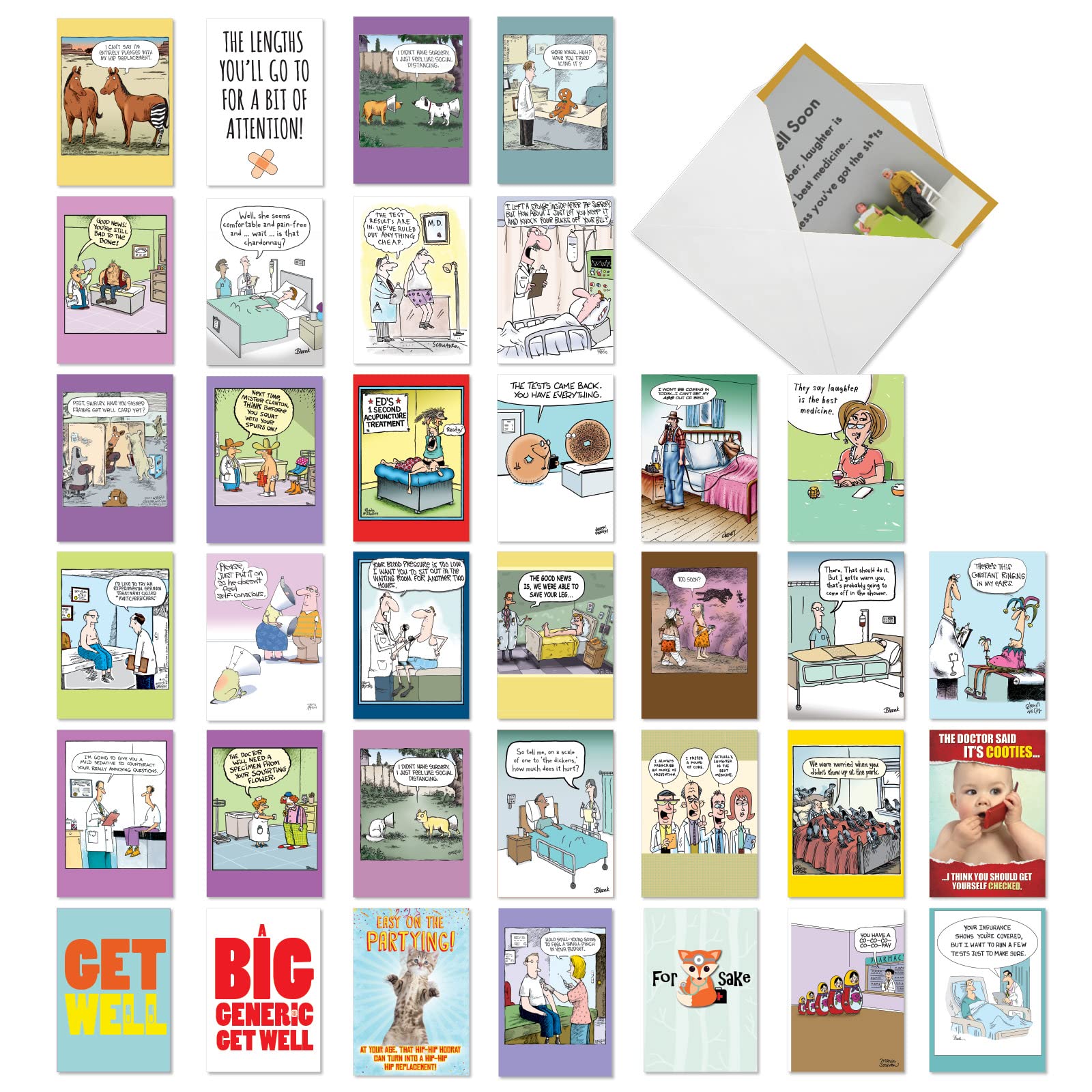 Amazon.com : NobleWorks 36 Assorted Box Set Funny Get Well Greeting ...