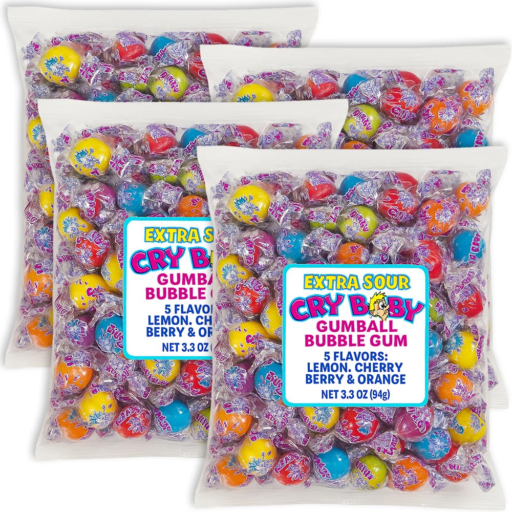 Amazon.com : Extra Sour Fruit Gumballs, 4 Bags (3.3 oz Each) - Chewing ...