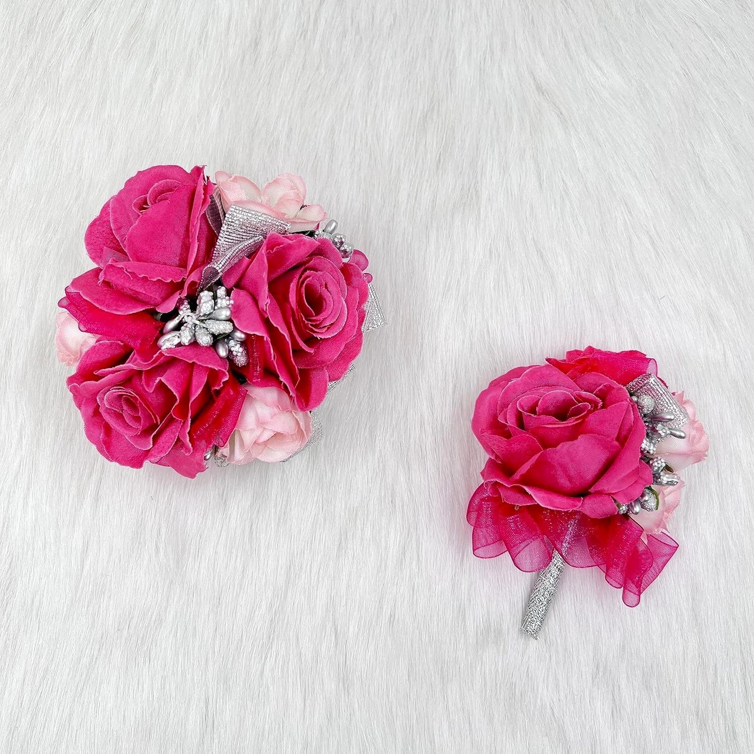 Amazon.com: MAFELOE Wrist Corsage and Boutonniere Set for Groom Bride ...