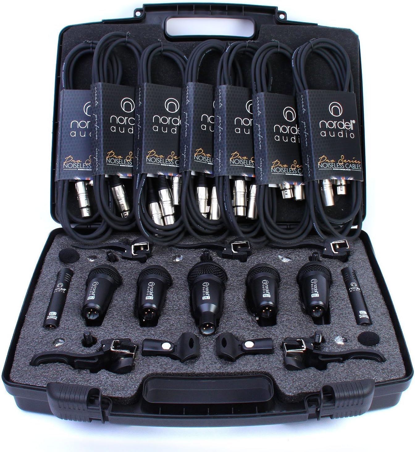 Nordell 7 Piece Drum Microphones Set - Includes 5 Rim Clips, 7 XLR 6m ...