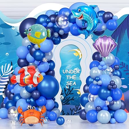 Amazon.com: YQUQWN 139 PCS Under the Sea Birthday Party Blue Balloon ...