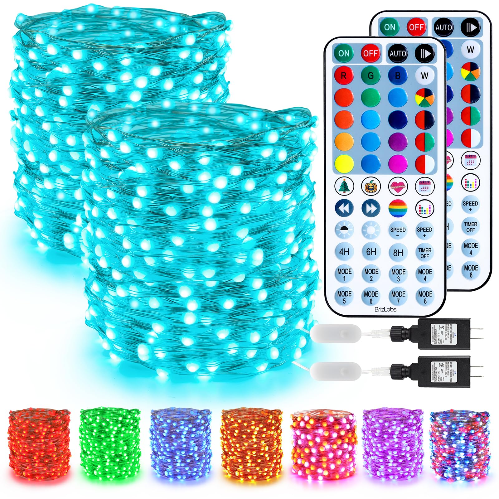 Amazon.com: BrizLabs Fairy String Lights, 2 Pack 66ft 200 LED Color ...