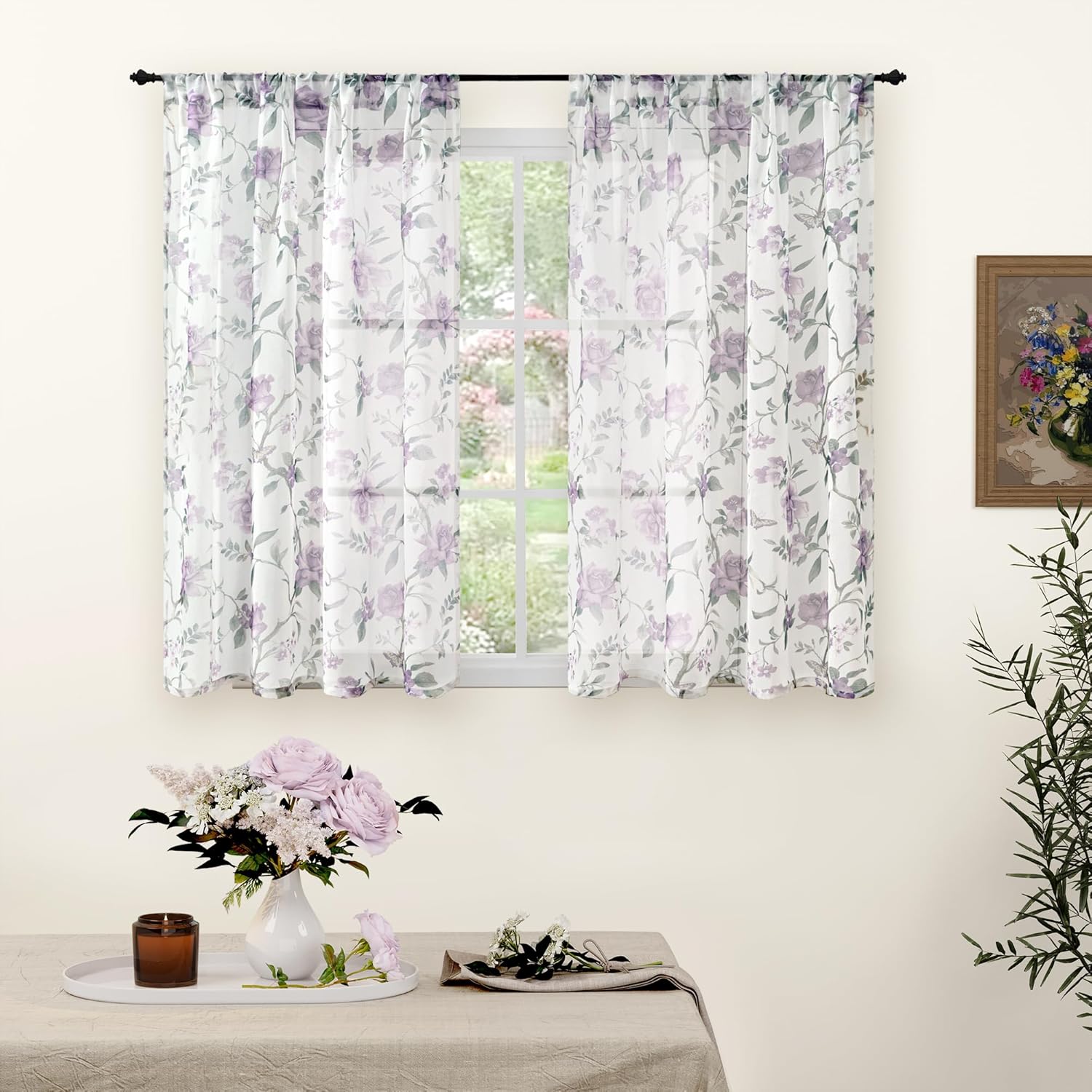 Amazon.com: Lajode Sheer Curtains 45 Inch Length 2 Panels Set, Lavender ...