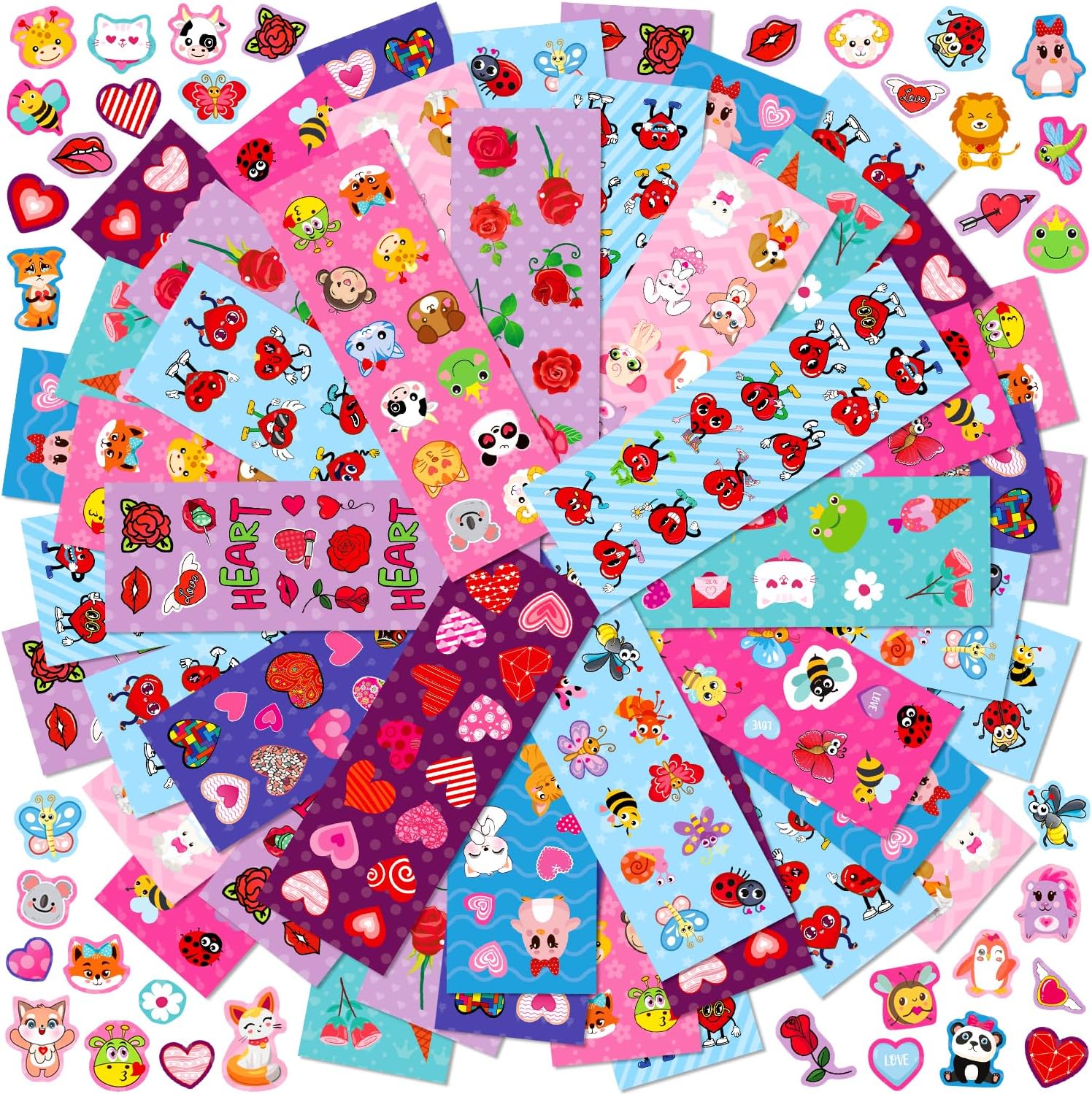 Amazon.com: Aloreen 600pcs Kids Stickers Bulk Valentine Heart Animal ...