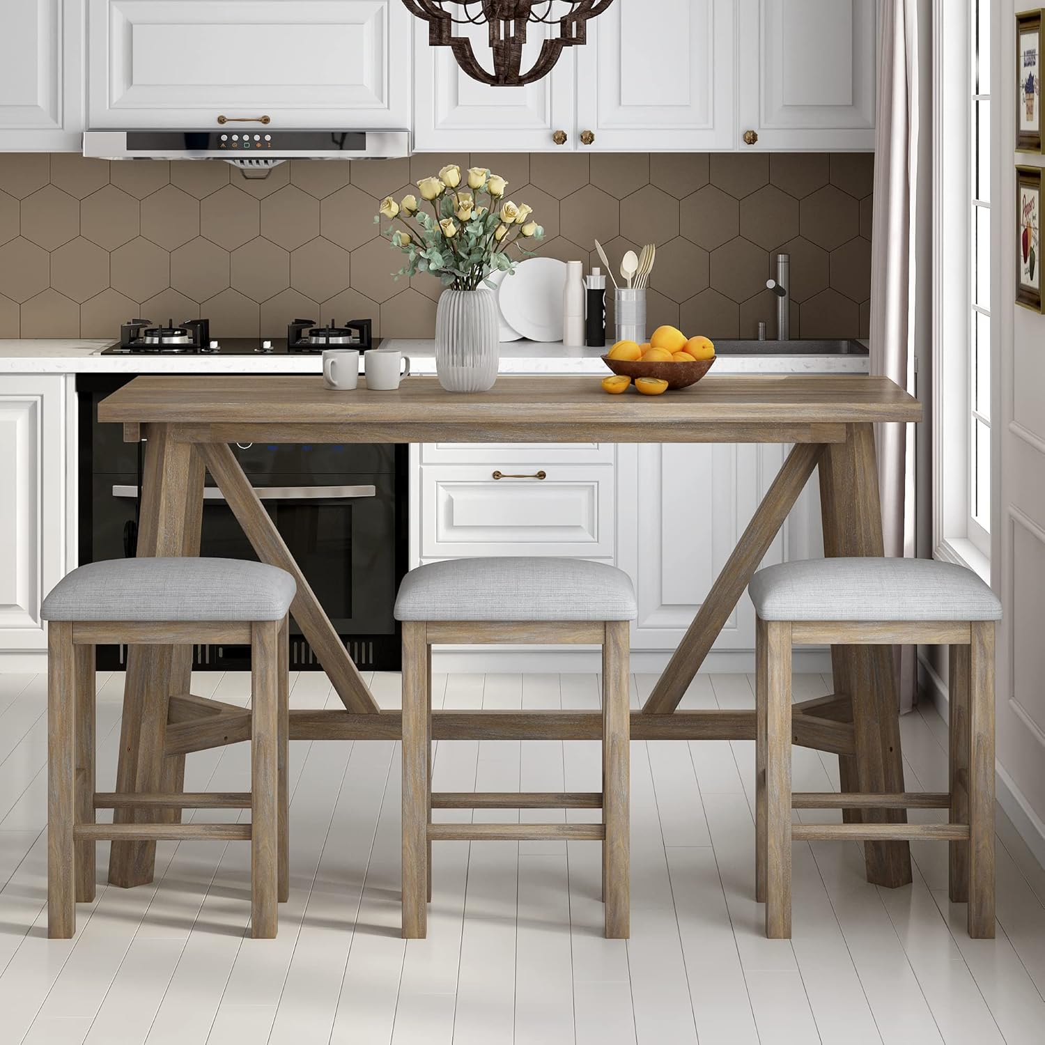 Amazon.com - FIQHOME 4-Piece USB Port and 3 Upholstered Stools w ...