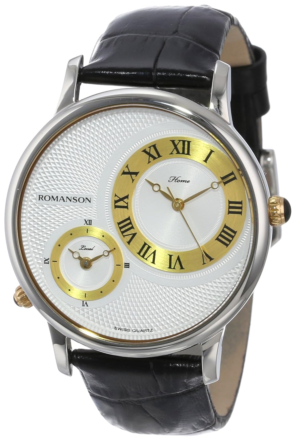 Romanson Men's TL1212MM1CA11G Classic Swiss Quartz Dual Time Zone ...