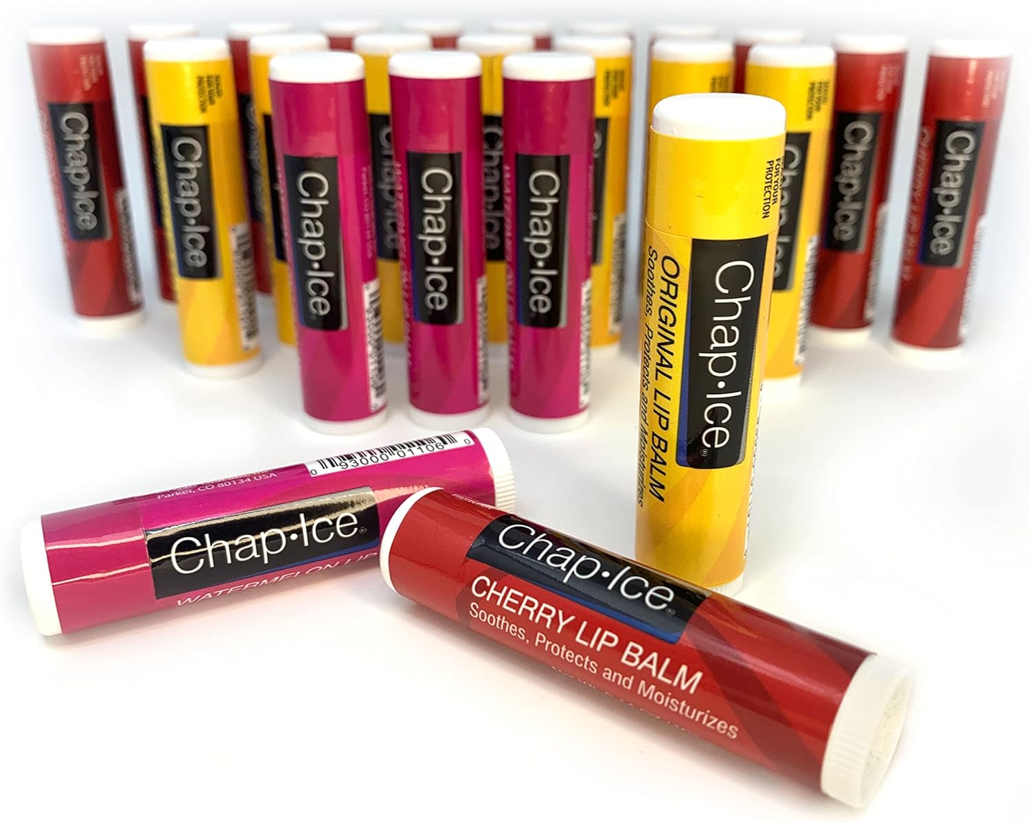 Chap-Ice Assorted Lip Balm – Watermelon, Original & Cherry Flavors – 24 ...
