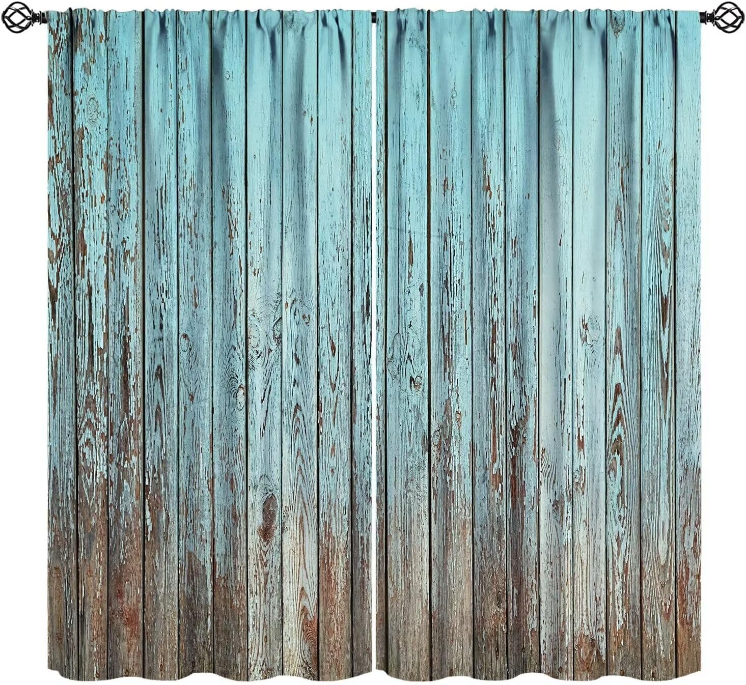 Amazon.com: Nitmbi Rustic Wooden Board Blackout Curtains,Teal Grey Wood ...