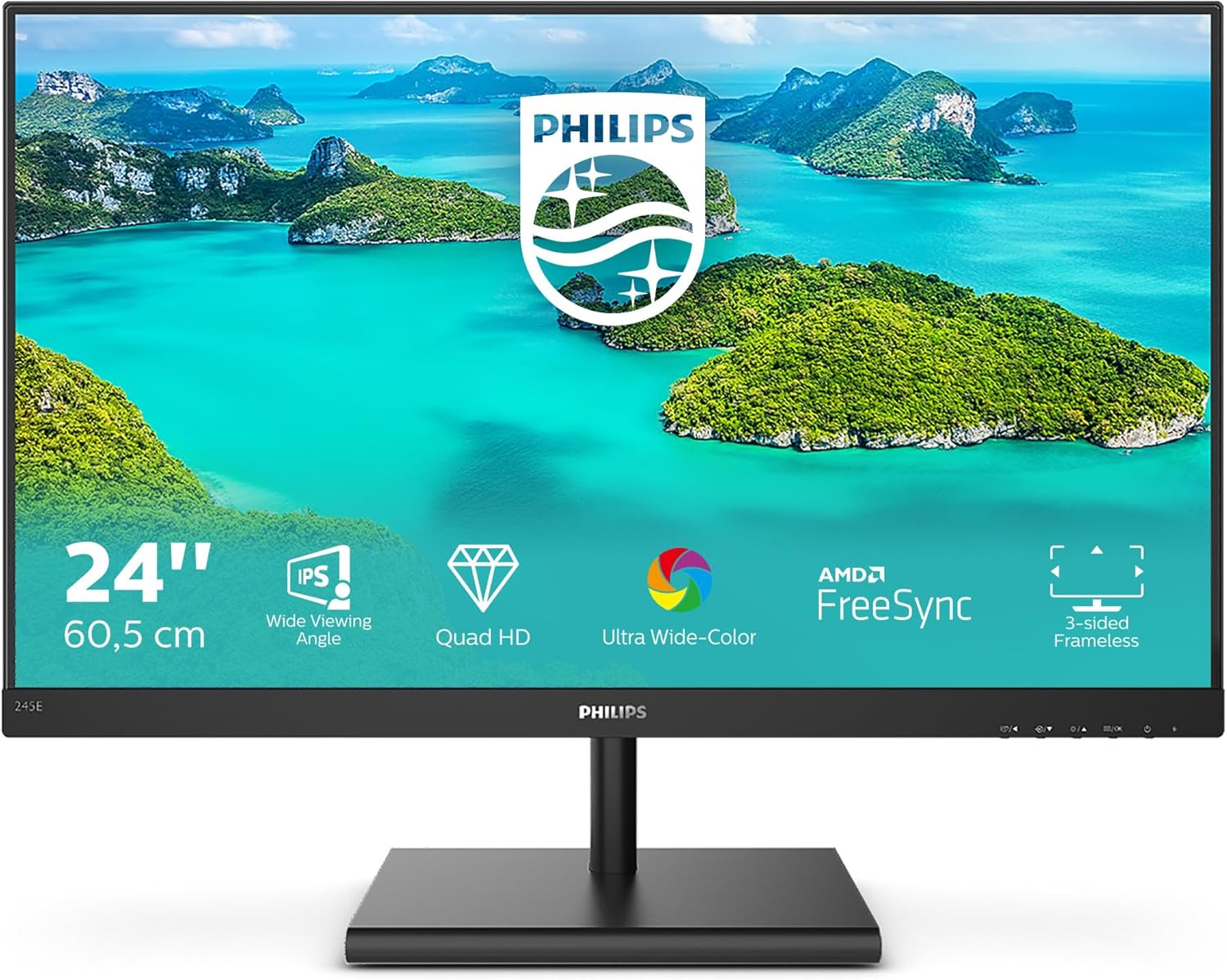 Philips 245E1S Gaming Monitor 24" LED IPS 2K Freesync a 75 Hz, 2560 x ...